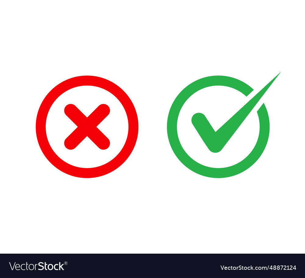 Cross mark check icons in circle set Royalty Free Vector