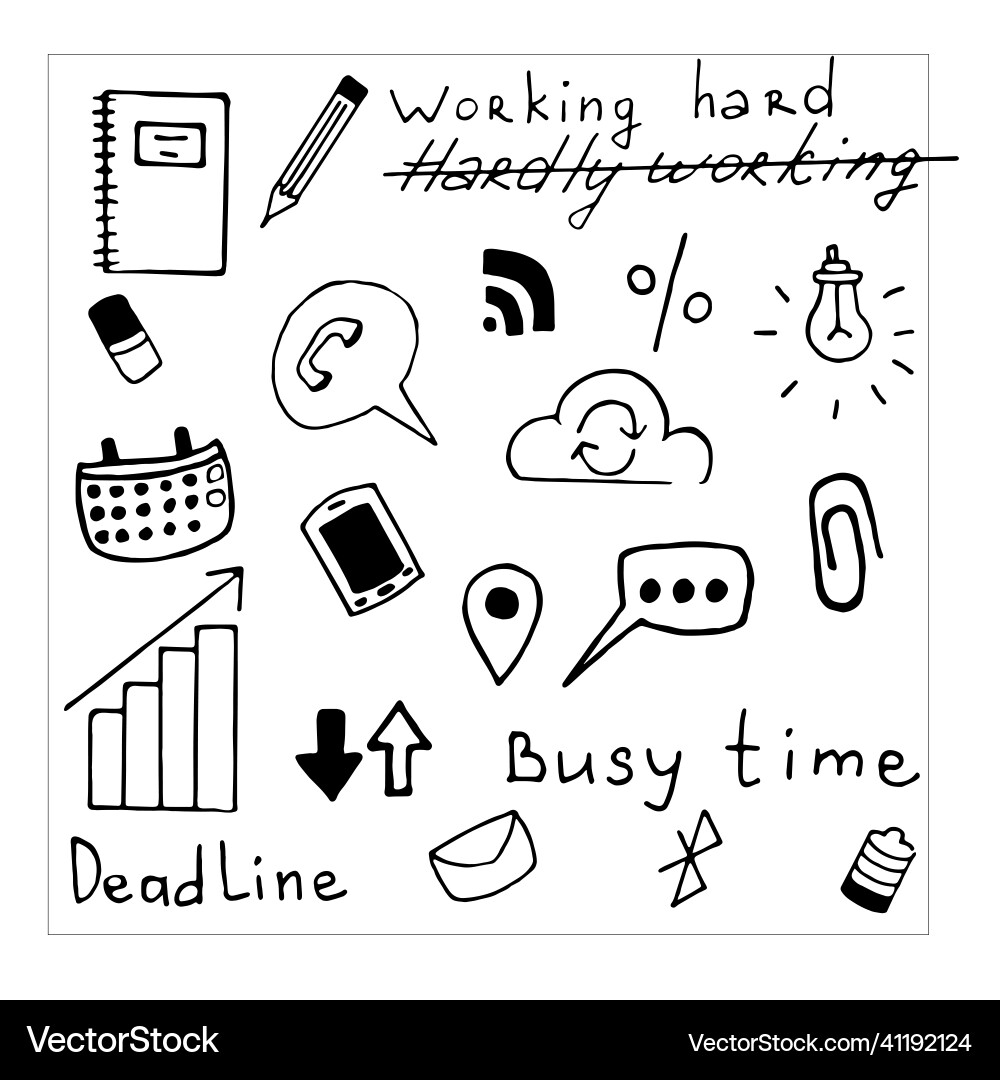 Hand-drawn doodles office objects set business set