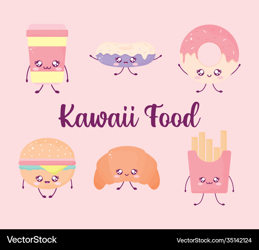 Kawaii food lettering and set Royalty Free Vector Image