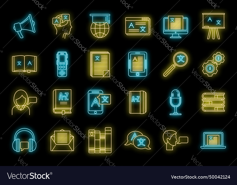 Linguist speak icons set neon Royalty Free Vector Image Linguist speak icons set neon Royalty Free Vector Image