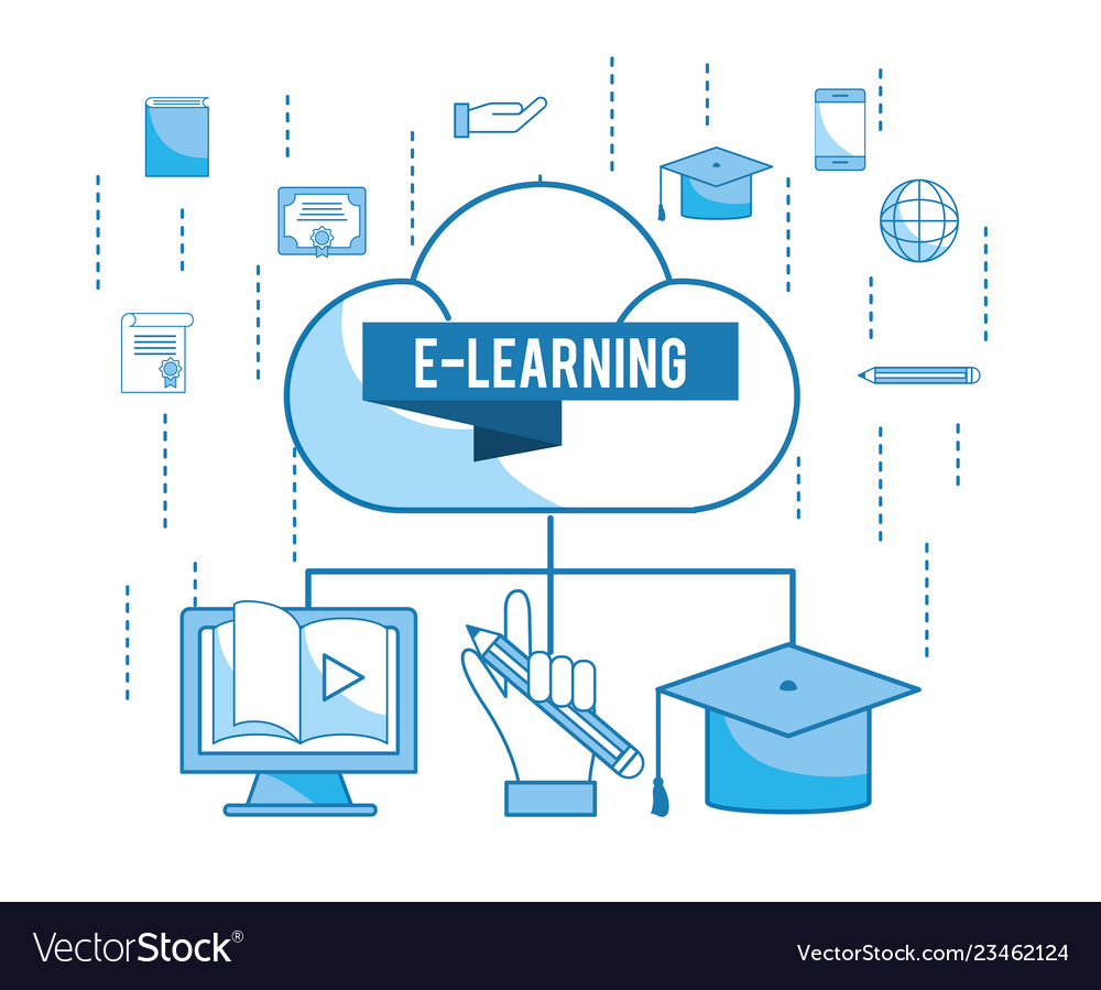 Load cloud with elearning education technology Vector Image