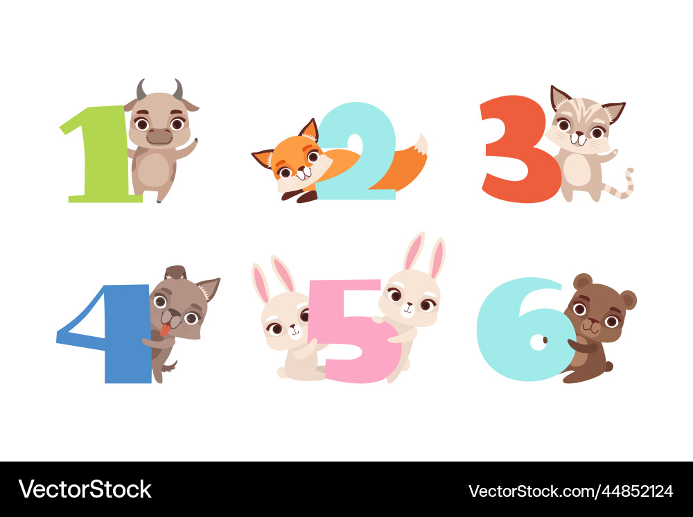 Numbers and cute animals set birthday anniversary Vector Image