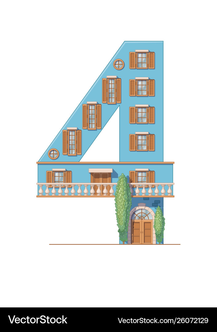Number 4 house isolated on white background a4 Vector Image