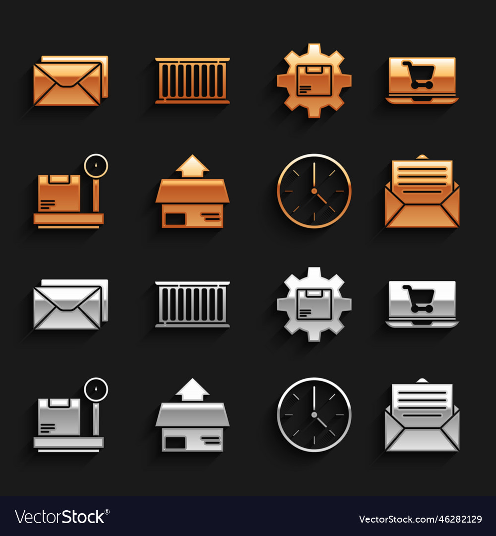 Set carton cardboard box shopping cart laptop Vector Image