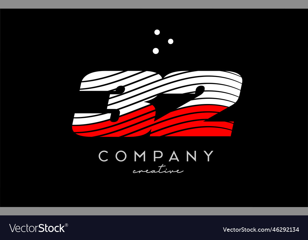 32 number logo with red white lines and dots Vector Image