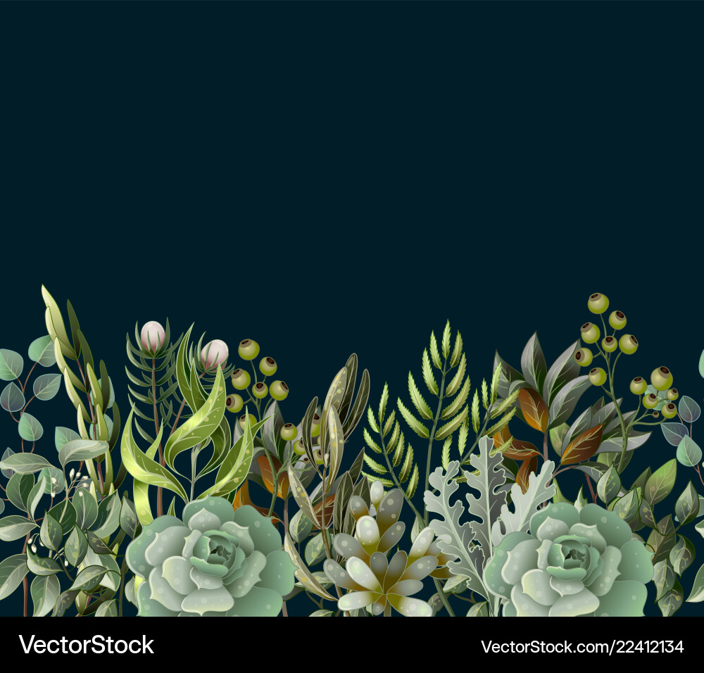 Border with leaves and succulent Royalty Free Vector Image