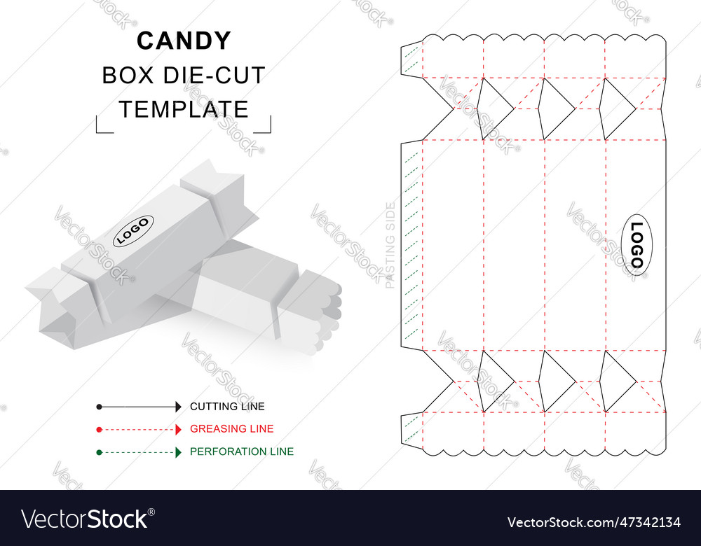 Candy box die cut template packaging Royalty Free Vector