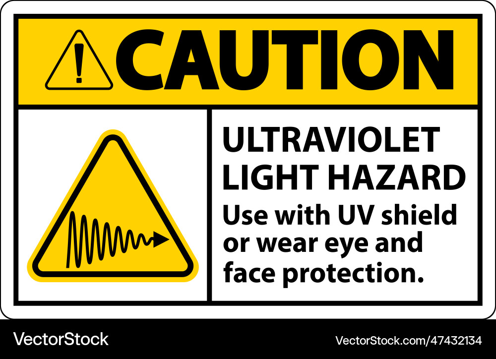 Caution ultraviolet light hazard label on white Vector Image