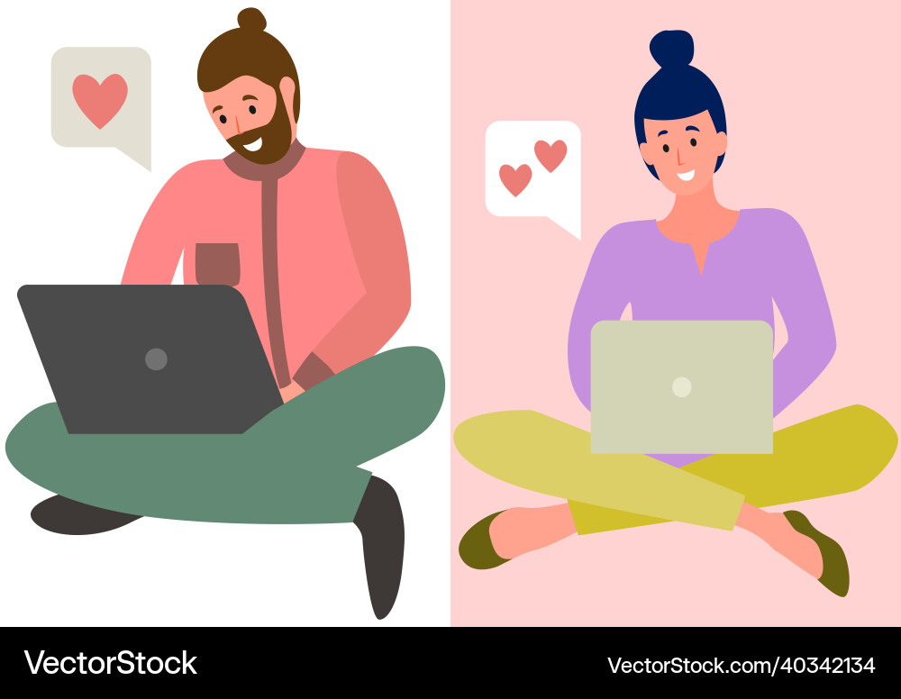 People in relationship using laptops computers Vector Image