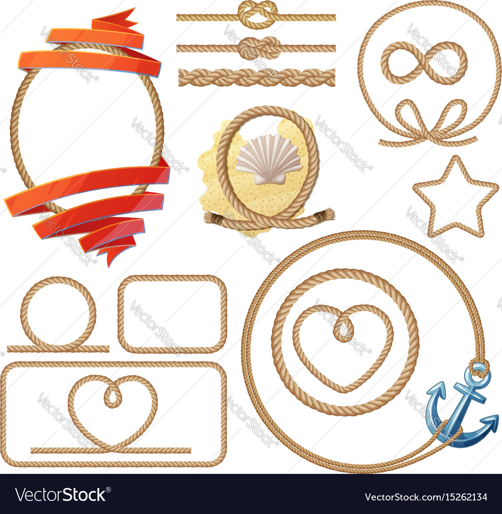 Rope knotes and frames set Royalty Free Vector Image