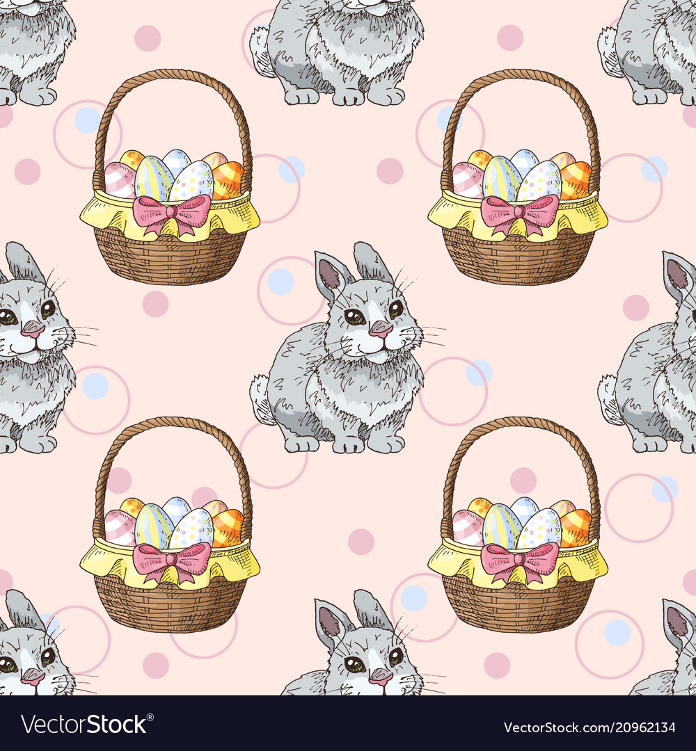 Seamless pattern with easter rabbits and baskets Vector Image