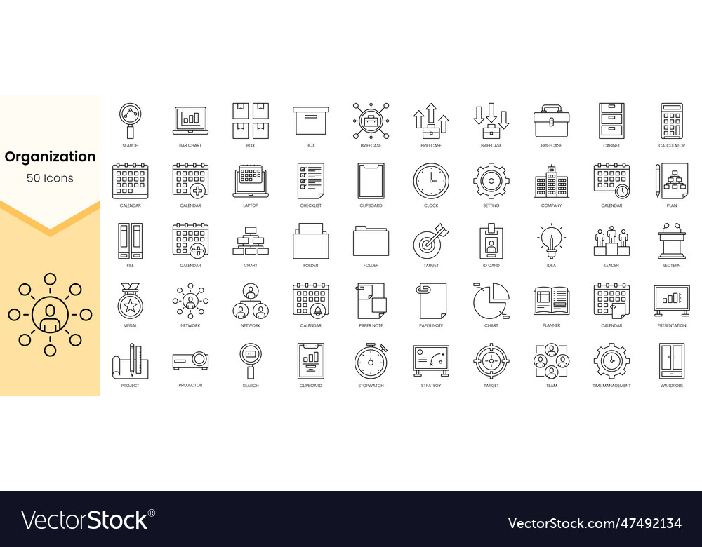 Simple outline set of organization icons linear Vector Image