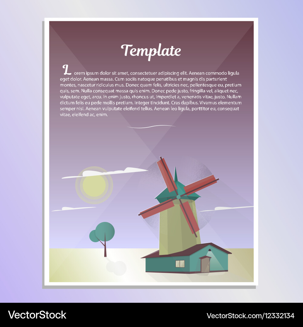 Template brochure landscape with windmill Vector Image
