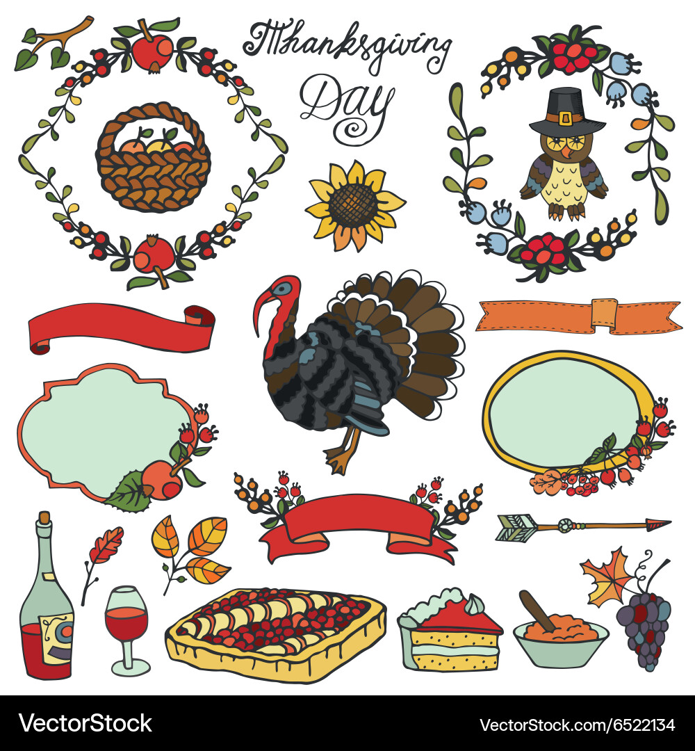 Thanksgiving daydoodle collectioncolorful set Vector Image