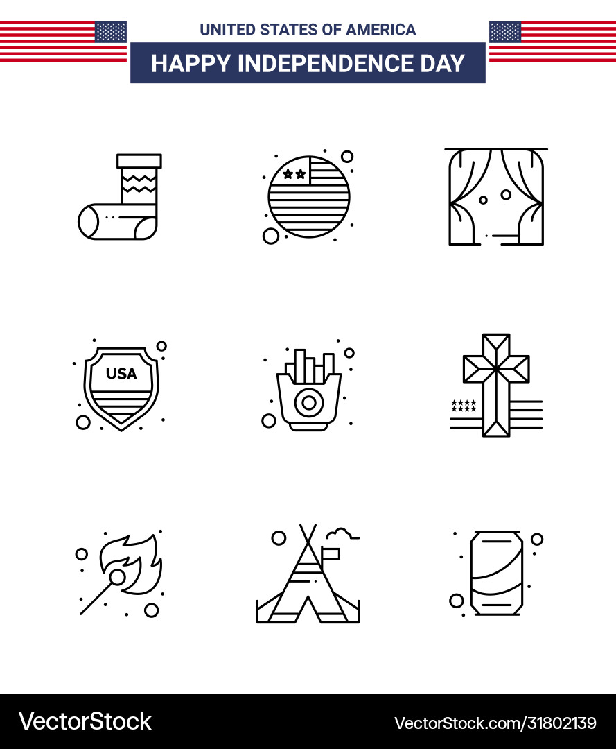 9 usa line pack independence day signs and Vector Image