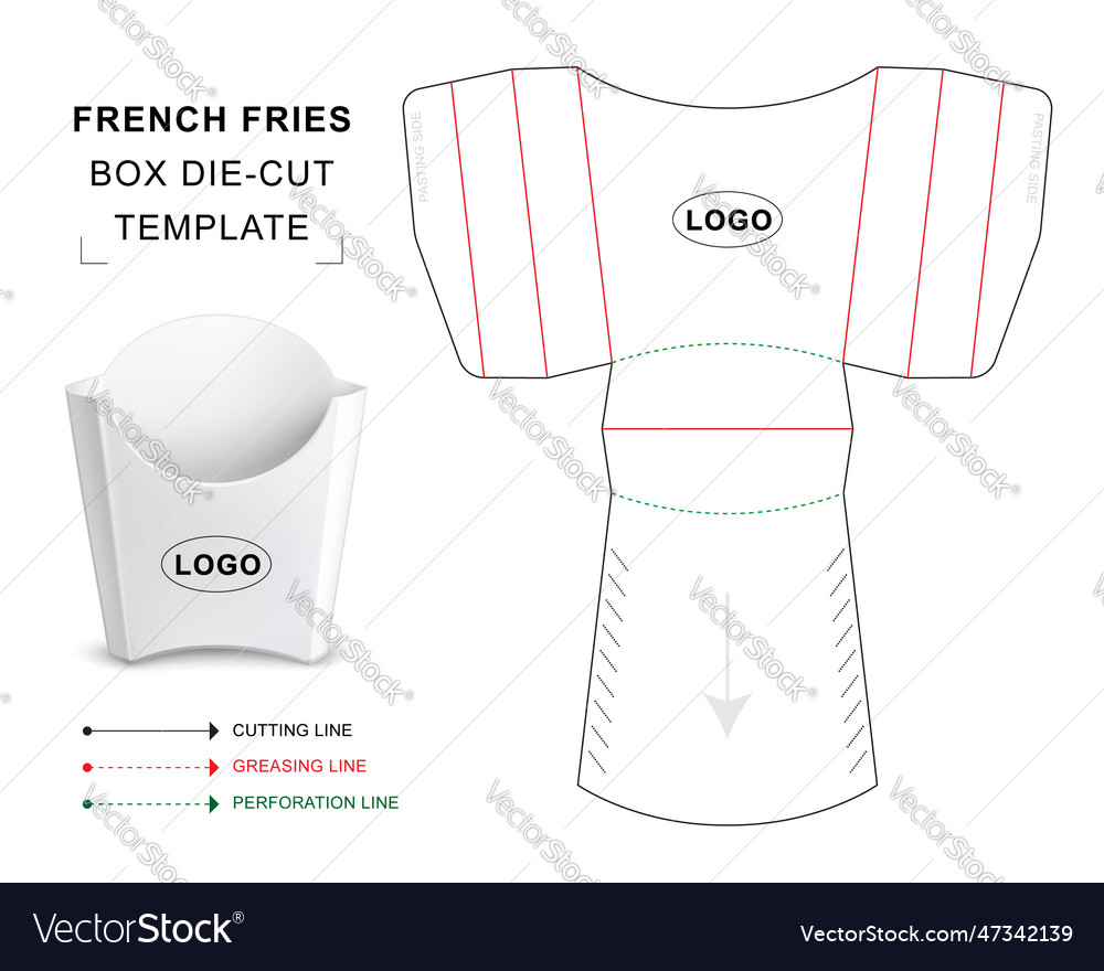 Fries box die cut template packaging Royalty Free Vector
