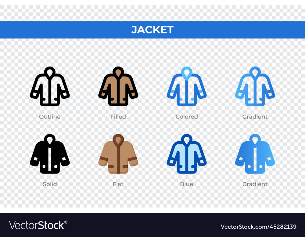 Jacket icons in different style icons set Vector Image Jacket icons in different style icons set Vector Image