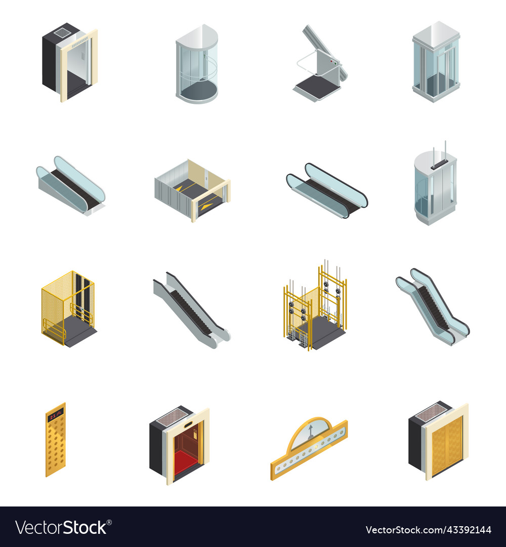 Elevator isometric elements set Royalty Free Vector Image