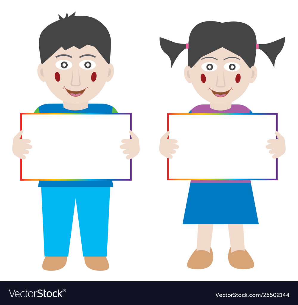 Happy children holding blank banner Royalty Free Vector