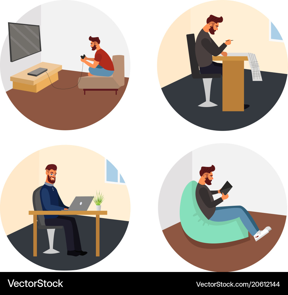Hipster in different life situations Royalty Free Vector
