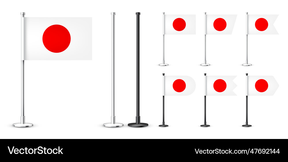Realistic various japanese table flags on a chrome