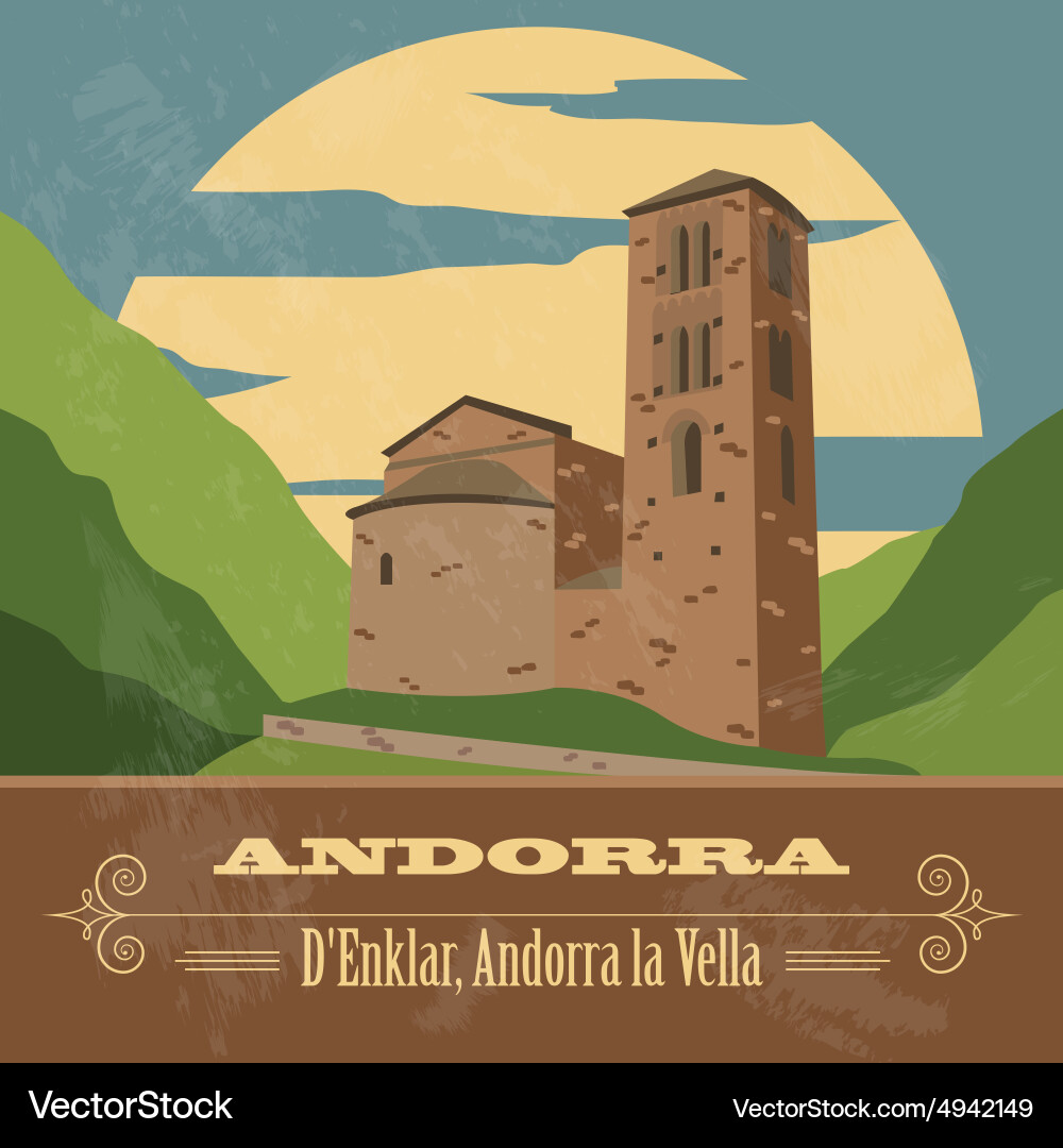 Andorra landmarks Retro styled image Royalty Free Vector
