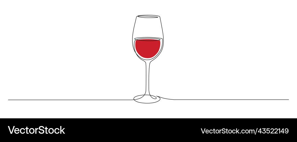 Continuous one line drawing of glass red wine Vector Image
