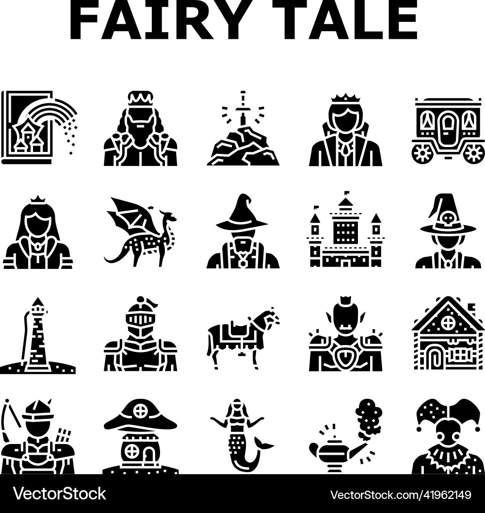 Fairy tale magical story book icons set Royalty Free Vector