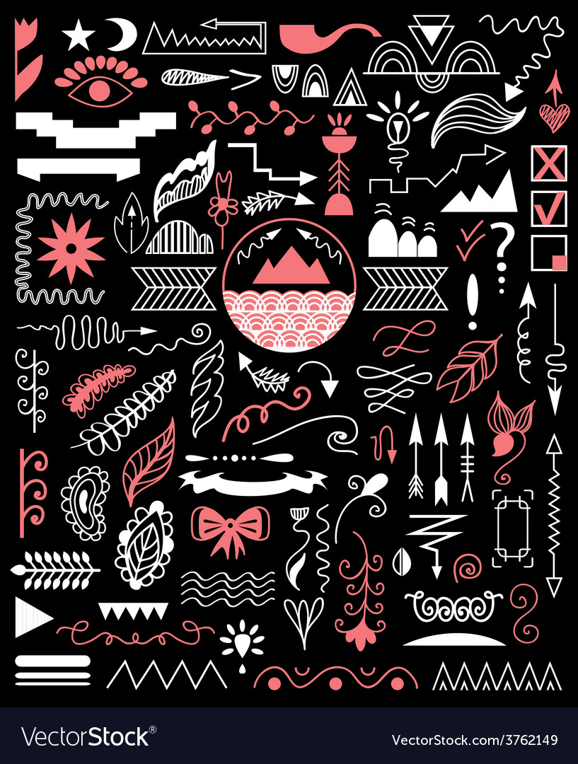 Hand drawn elements on a black background Vector Image