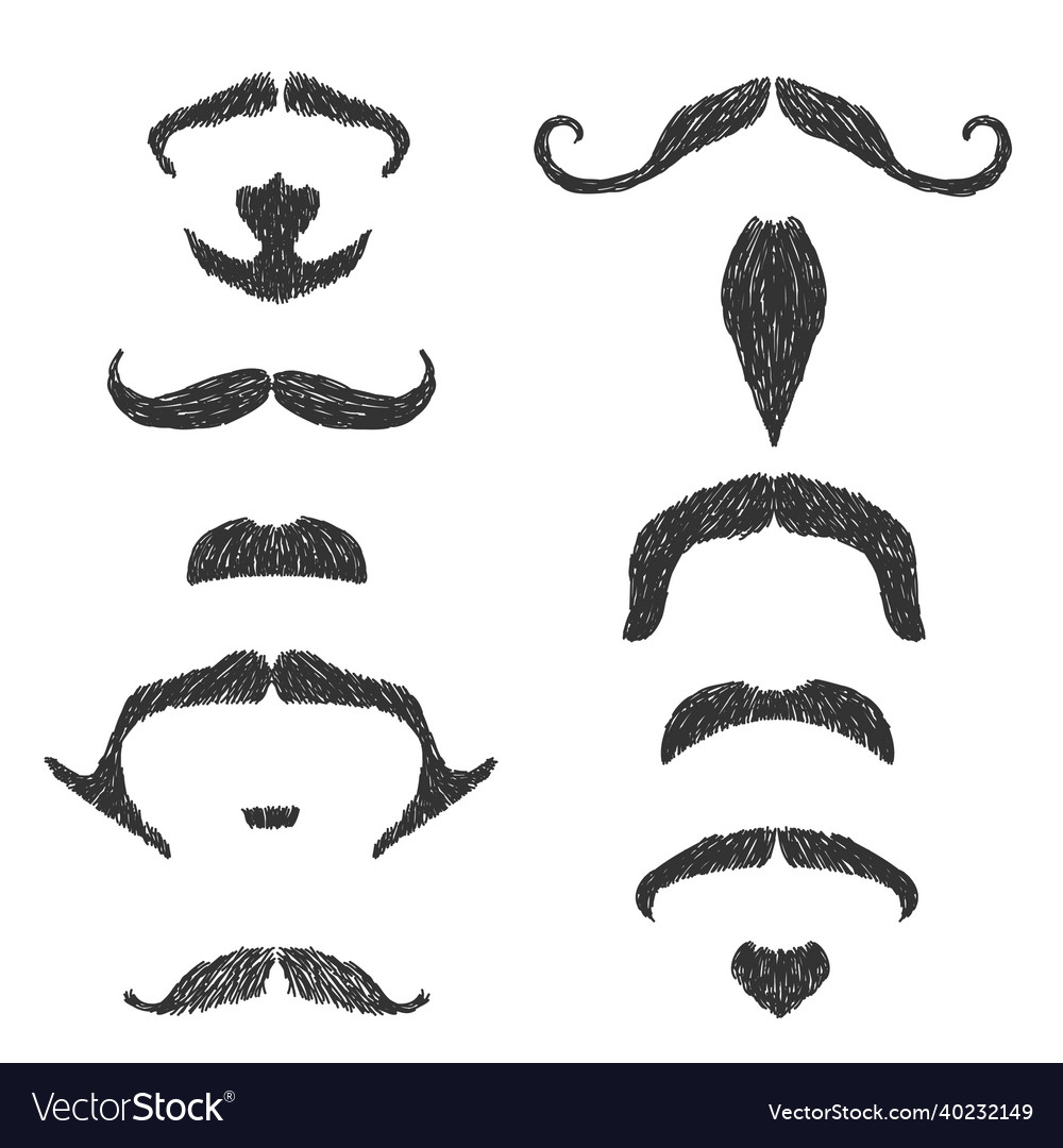 Hand drawn moustache set Royalty Free Vector Image