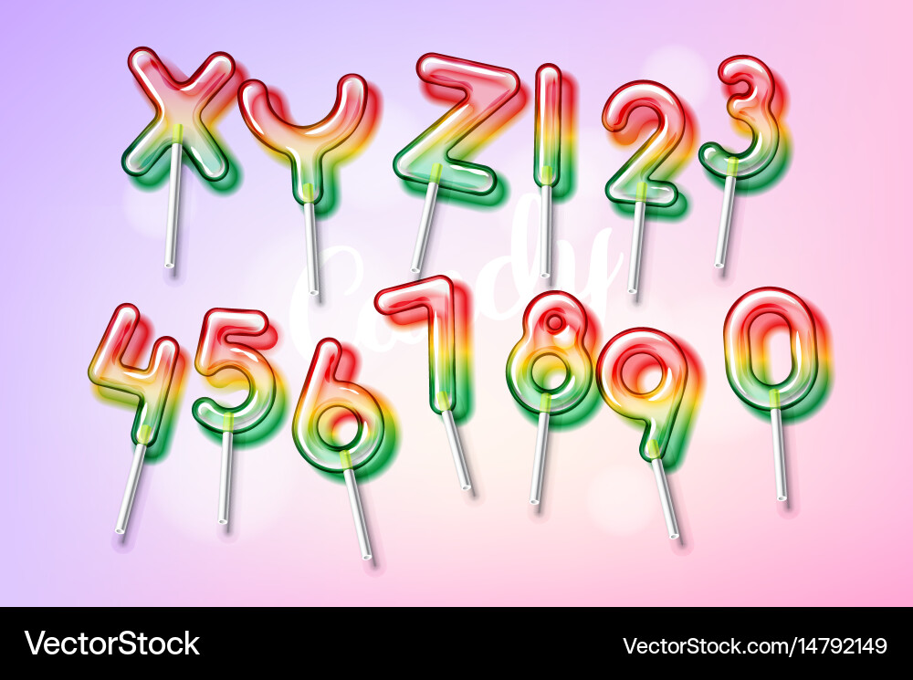 Lollipop sweet candy colorful alphabet font Vector Image