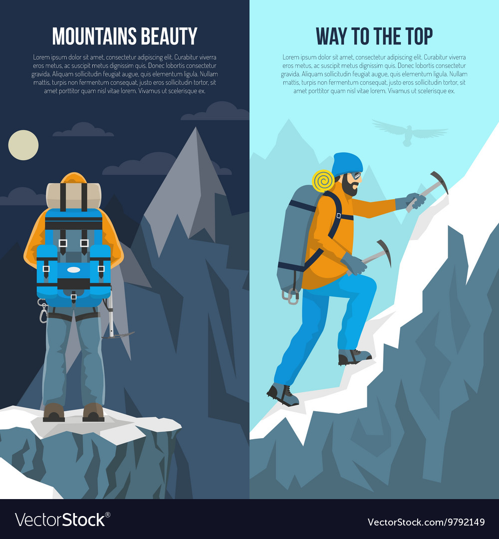 Mountaineering flat banner Royalty Free Vector Image