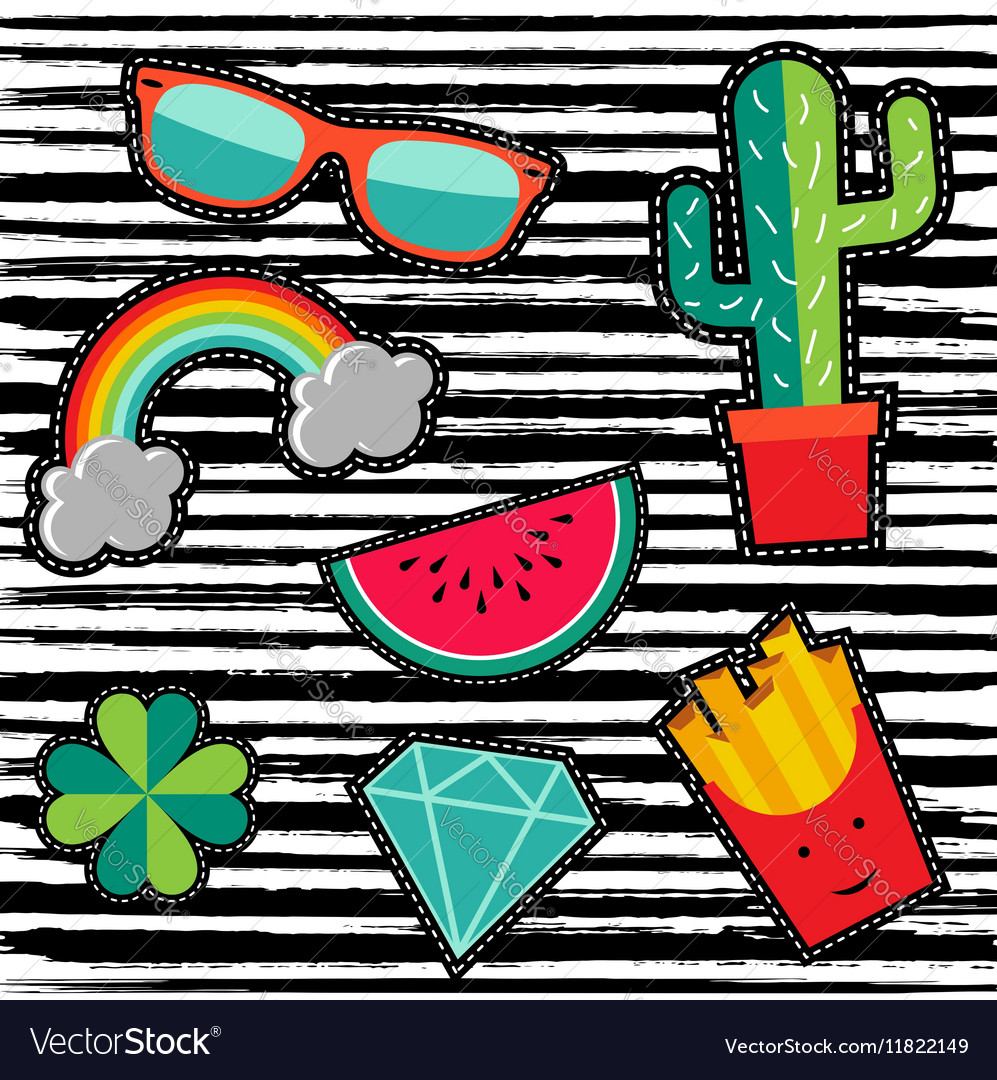 Patch set with cute cartoon Royalty Free Vector Image