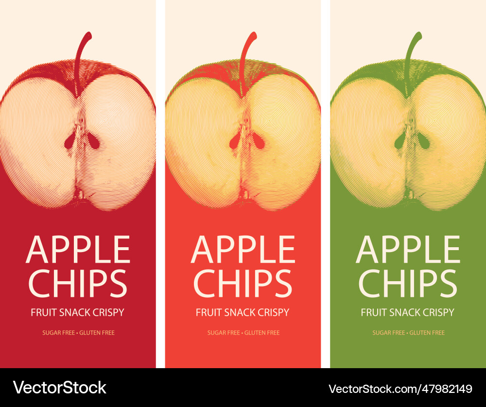 Set label packaging for apple chips Royalty Free Vector