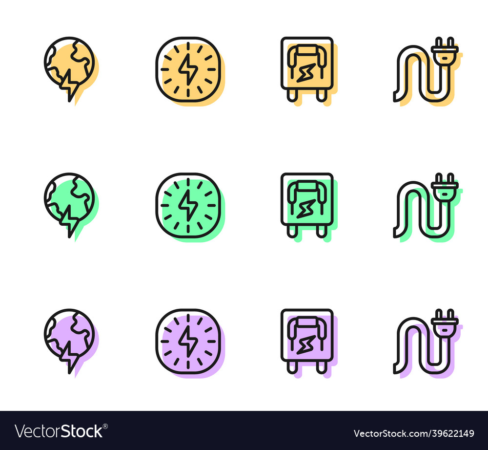 Set line electrical panel global planet Royalty Free Vector