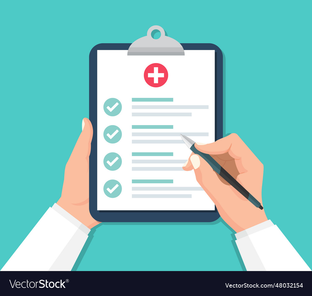 Doctor hands holding clipboard with checklist for Vector Image Doctor hands holding clipboard with checklist for Vector Image