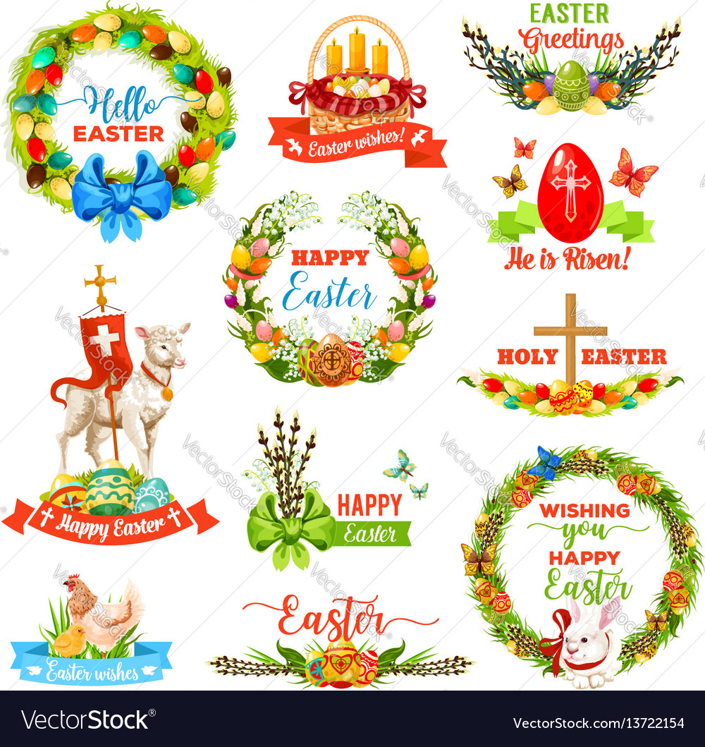 Easter icon set with cartoon holiday symbols Vector Image