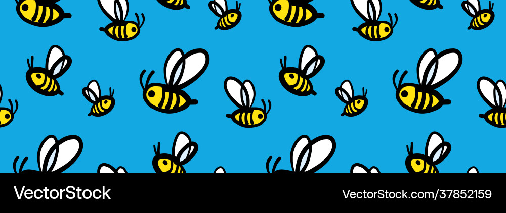 Bees on a blue background seamless pattern Vector Image