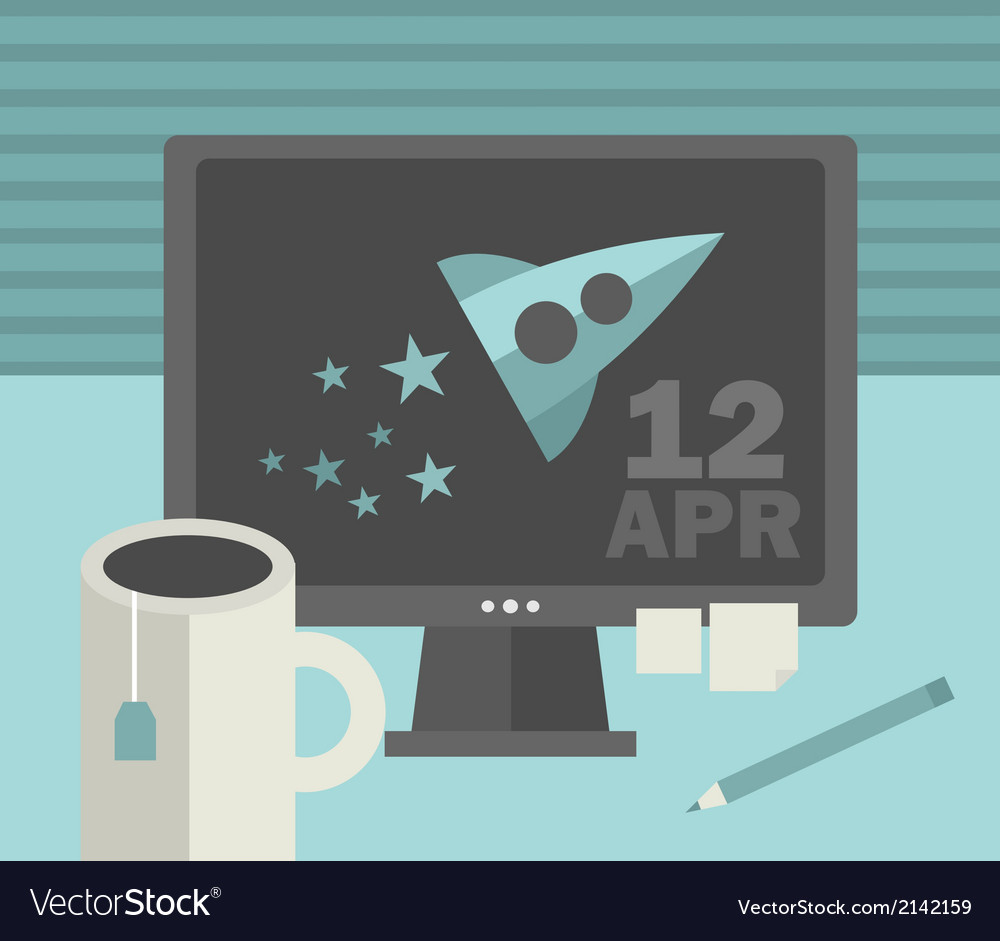 Computer screen with retro spaceship Royalty Free Vector