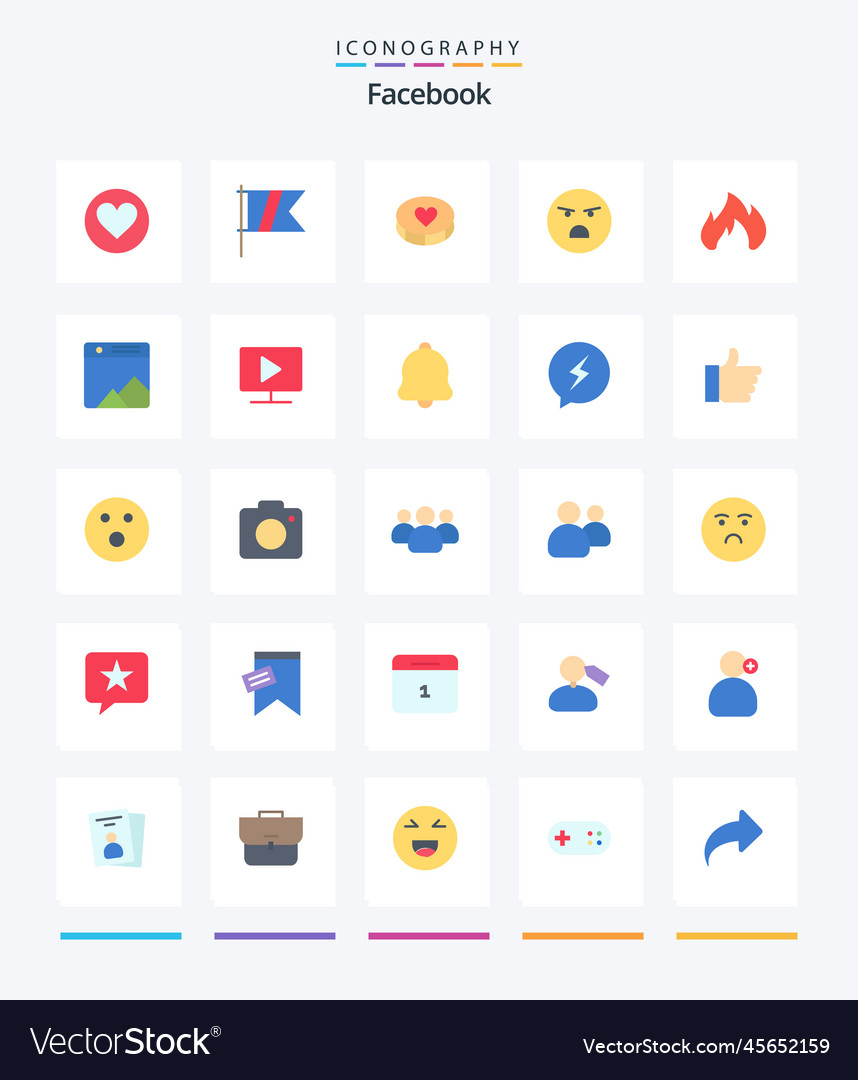 Creative facebook 25 flat icon pack Royalty Free Vector