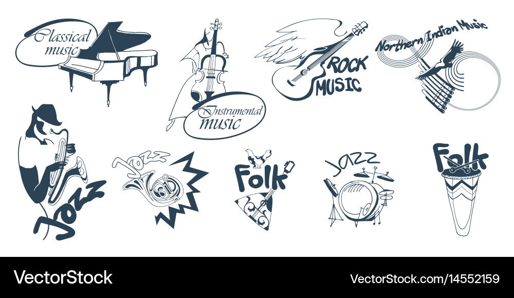 Hand drawn music logotypes set Royalty Free Vector Image