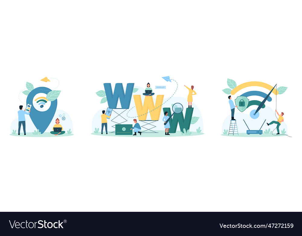 Internet global network net tiny people Royalty Free Vector