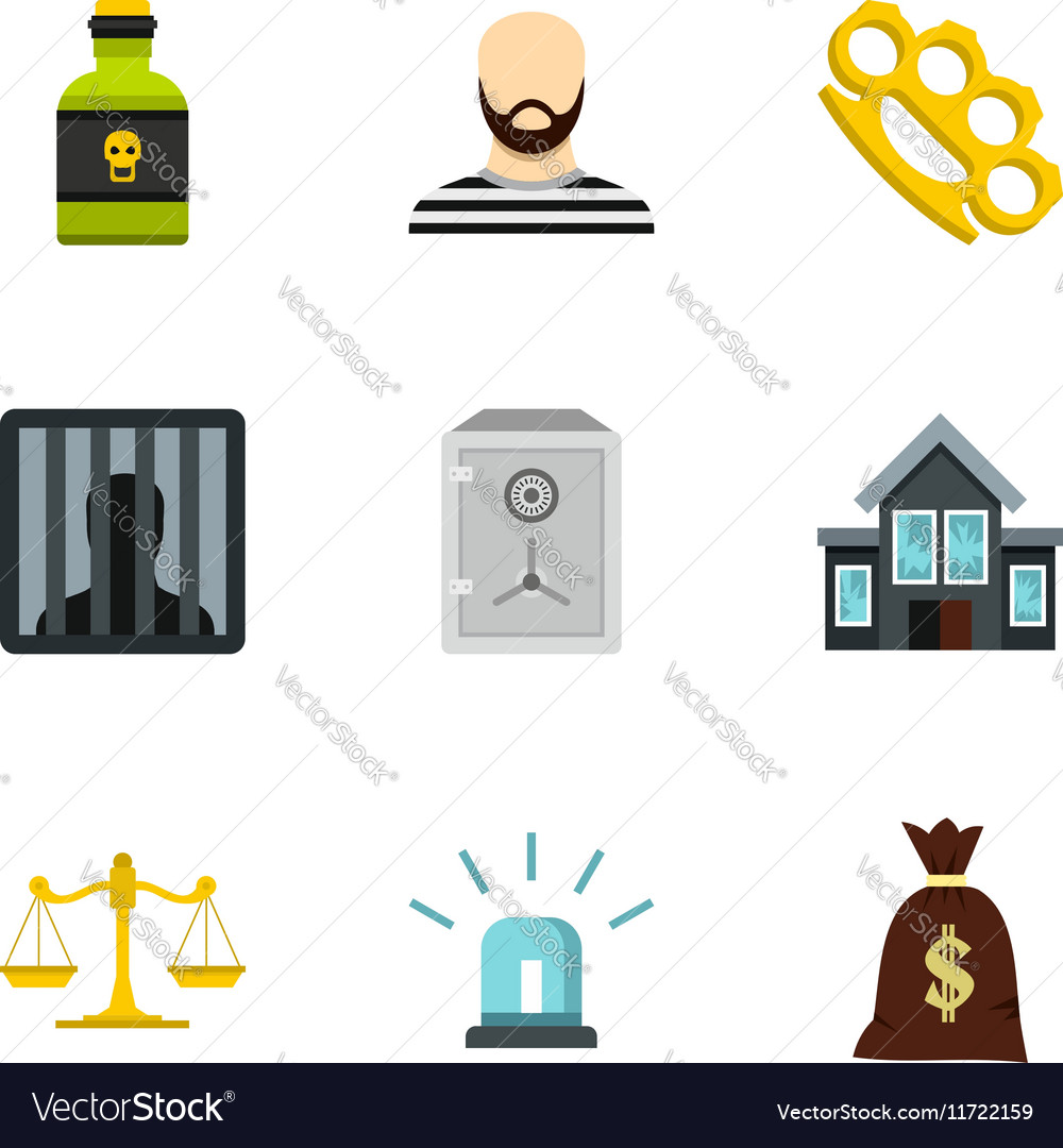 Offense icons set flat style Royalty Free Vector Image