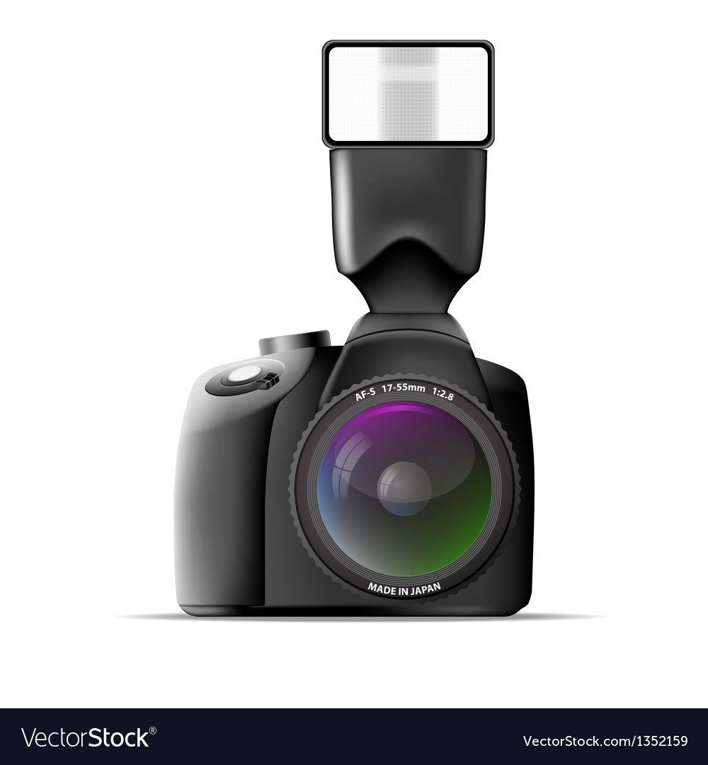 Realistic camera with external flash Royalty Free Vector