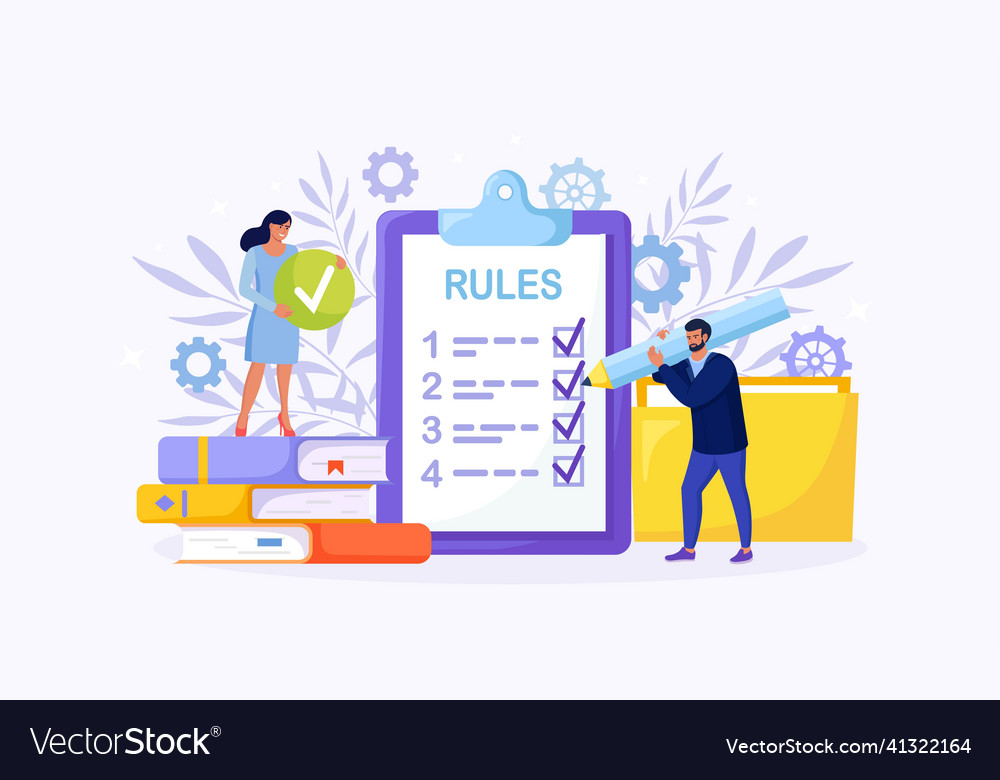 Business people studying list of rules reading Vector Image