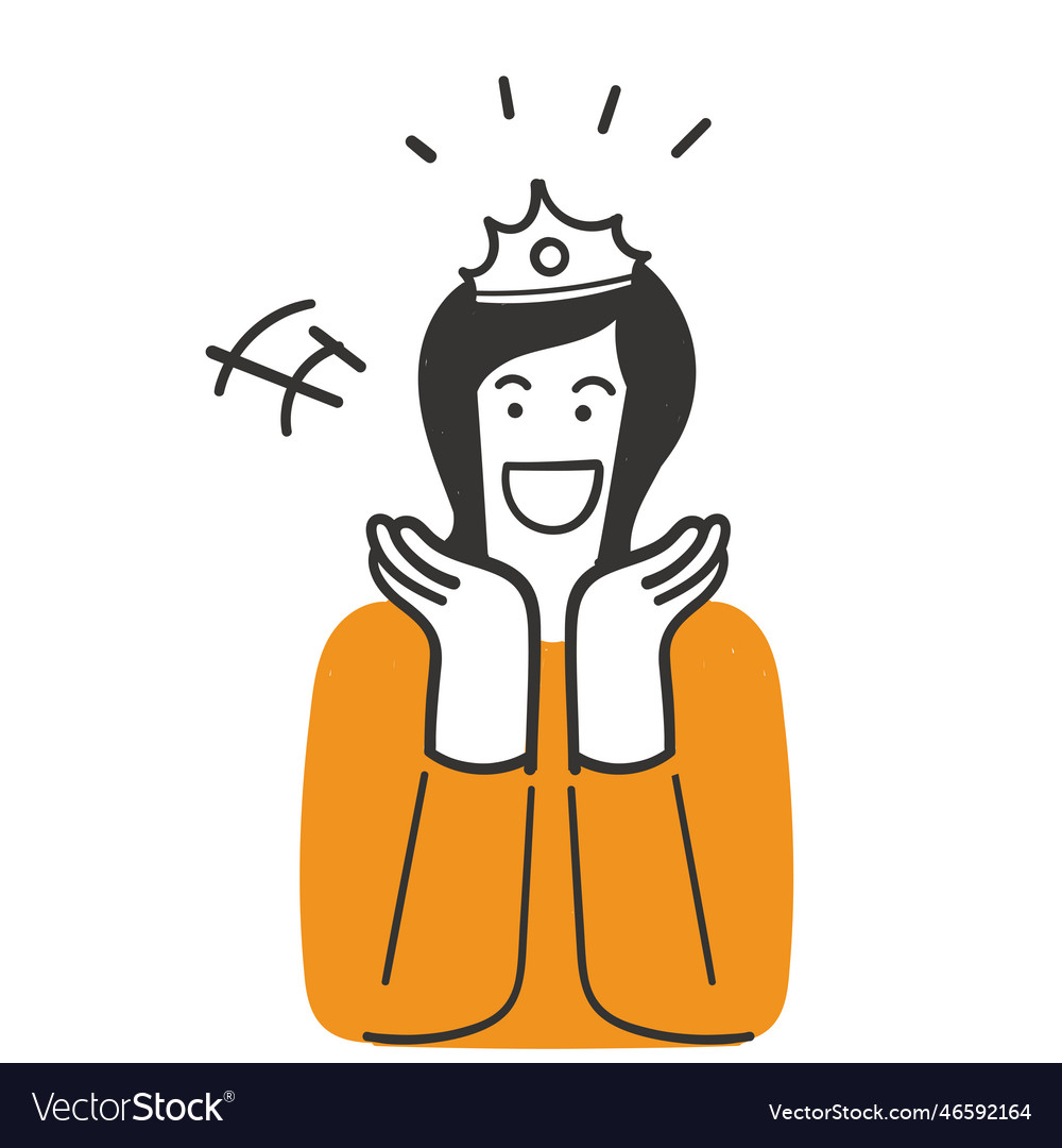 Doodle Hand Drawn Happy Woman Wear Crown Vector Image