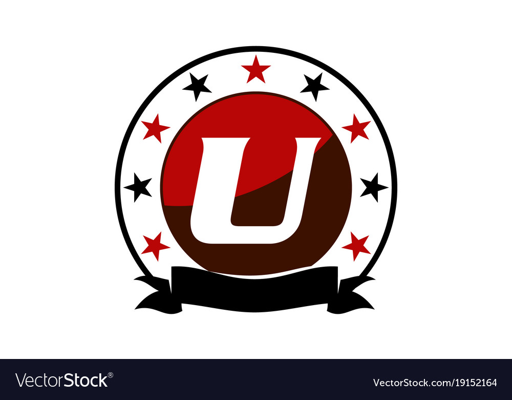 Emblem star ribbon circle initial u Royalty Free Vector