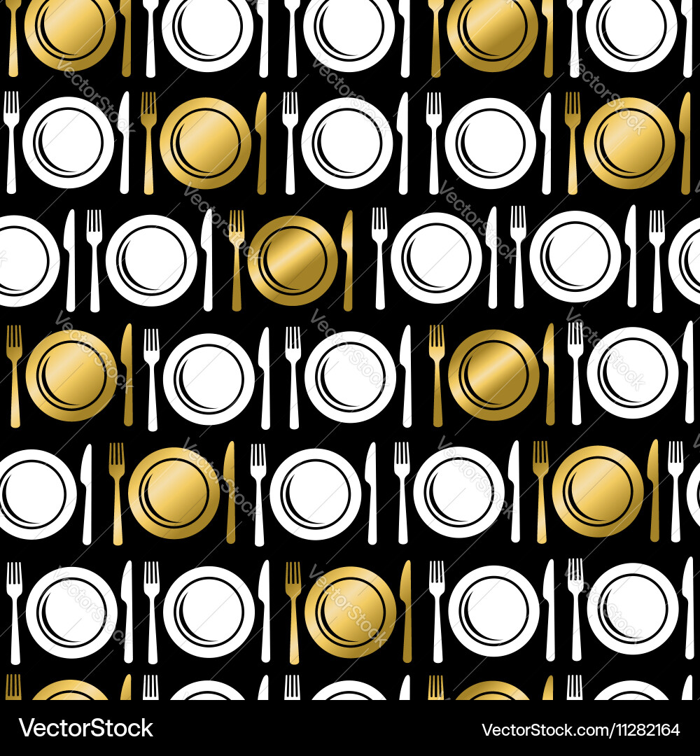 Gold food utensil icons seamless pattern Vector Image