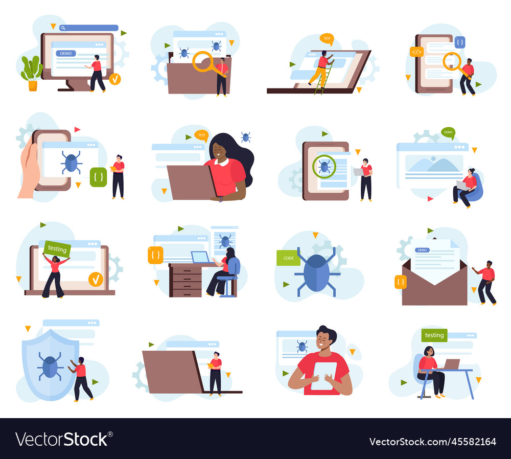 Qa engineer icons set Royalty Free Vector Image Qa engineer icons set Royalty Free Vector Image