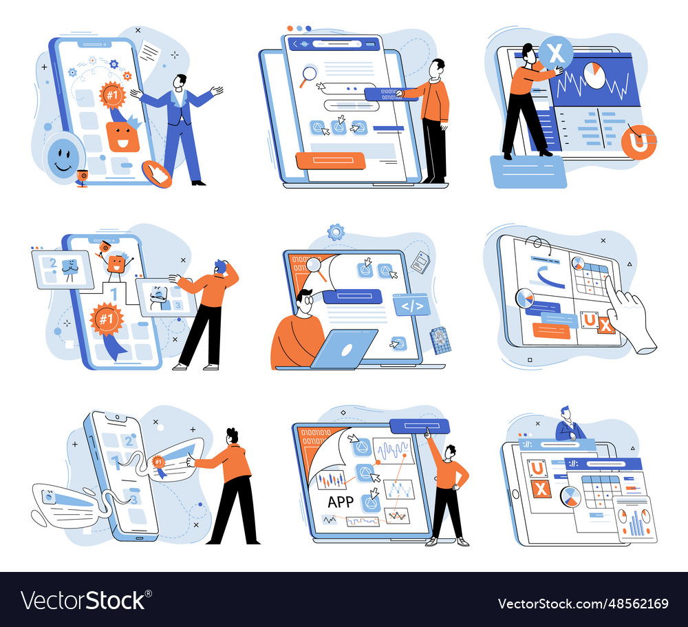 Application testing metaphor app test Royalty Free Vector